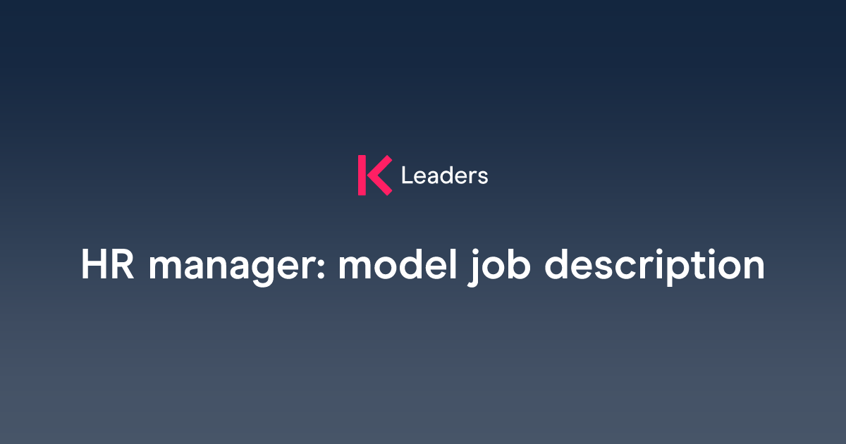 HR manager: model job description | The Key Leaders